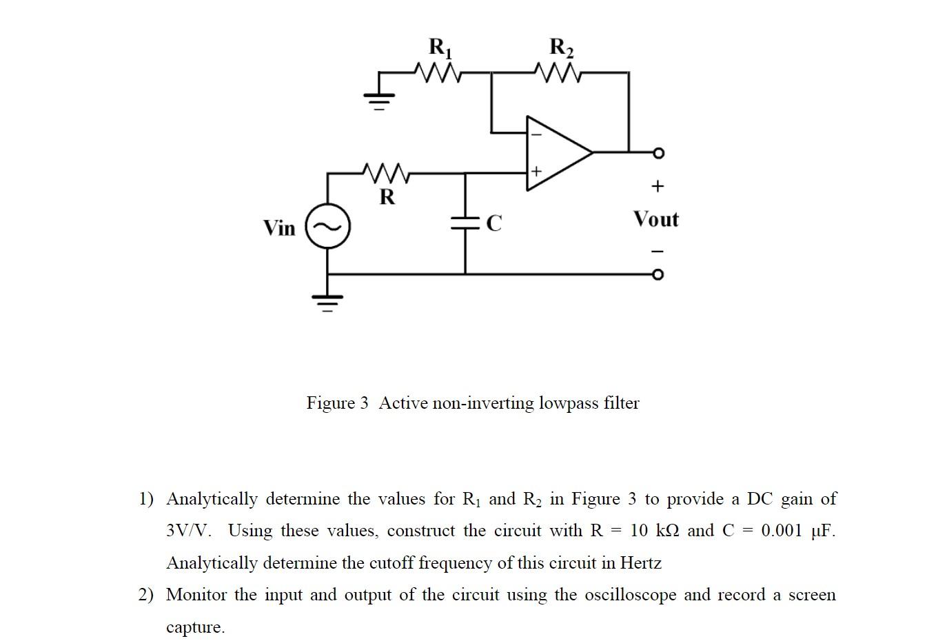 Solved Figure 3 Active non-inverting lowpass filter 1) | Chegg.com