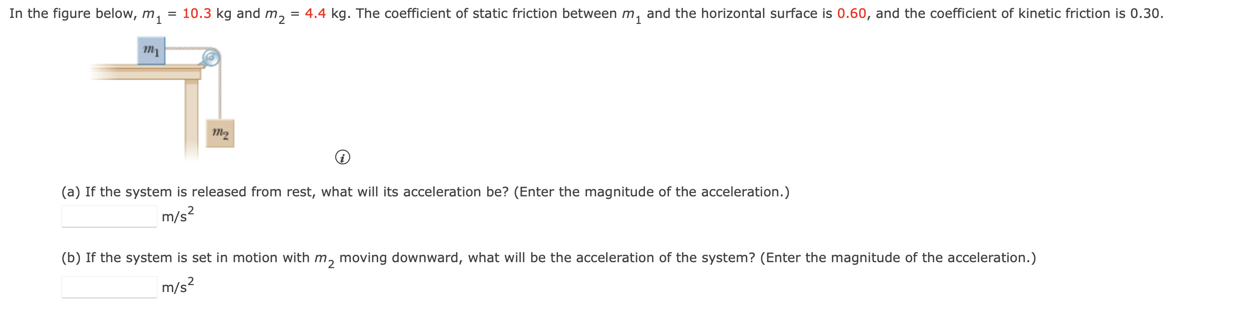 Solved In the figure below, m1=10.3 kg and m2=4.4 kg. The | Chegg.com