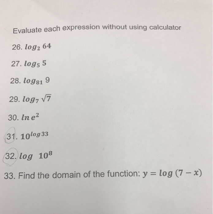 Solved Evaluate each expression without using calculator 26. | Chegg.com