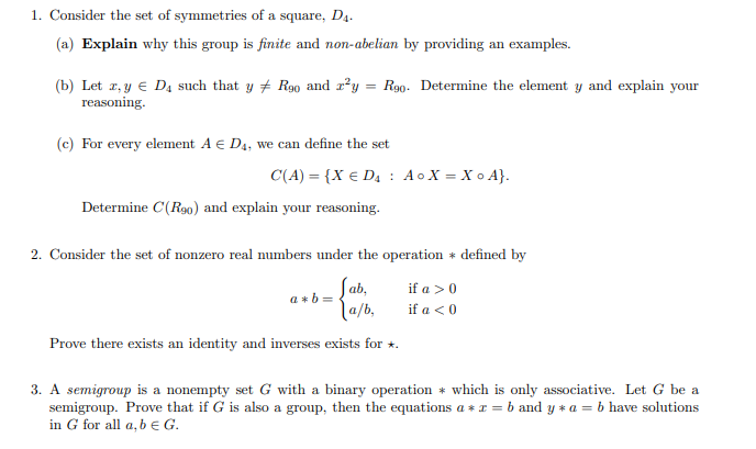Solved 1. Consider the set of symmetries of a square, D4. | Chegg.com