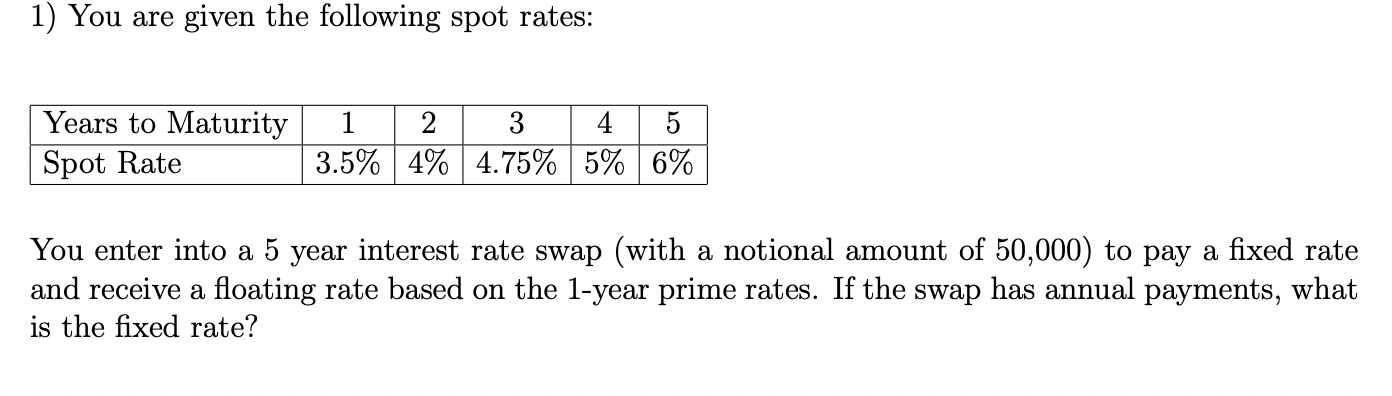Solved 1) You are given the following spot rates: Years to | Chegg.com