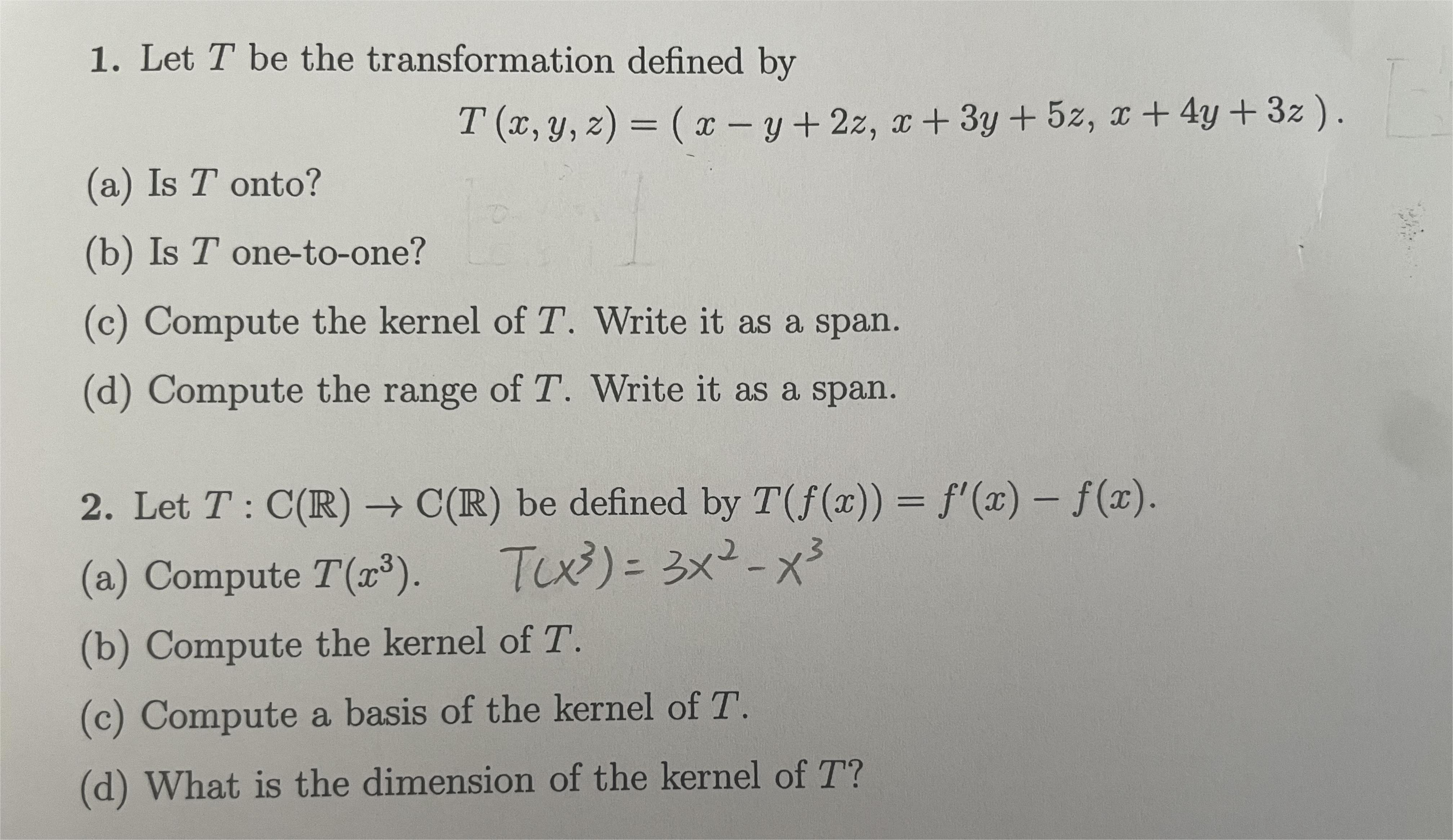Solved 1. Let T be the transformation defined by | Chegg.com