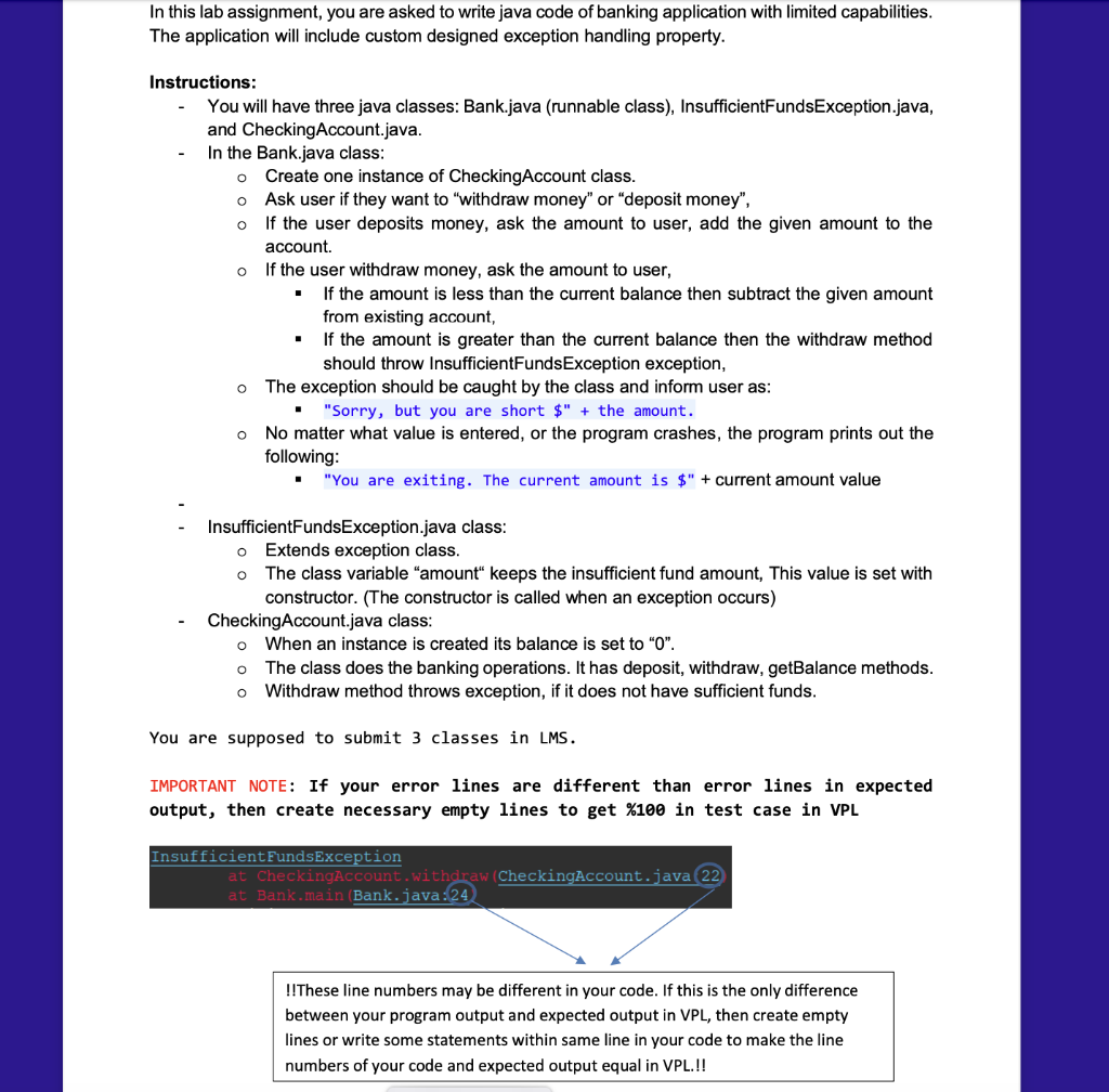 Solved he application will include custom designed exception | Chegg.com