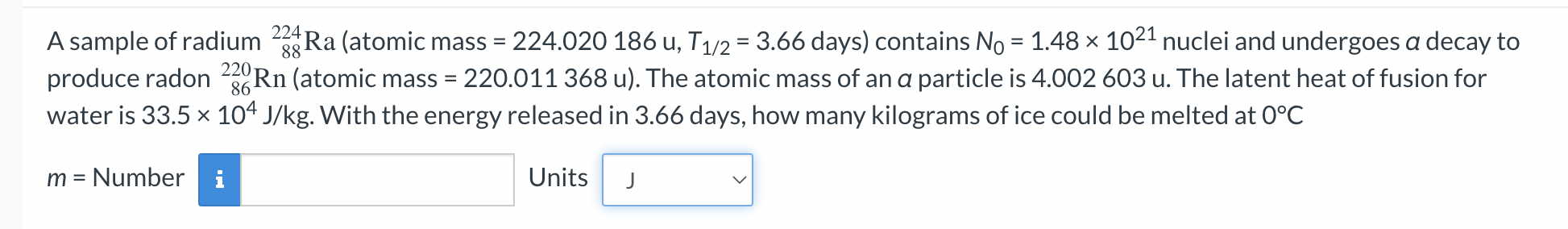 Solved A sample of radium 88224Ra (atomic mass | Chegg.com