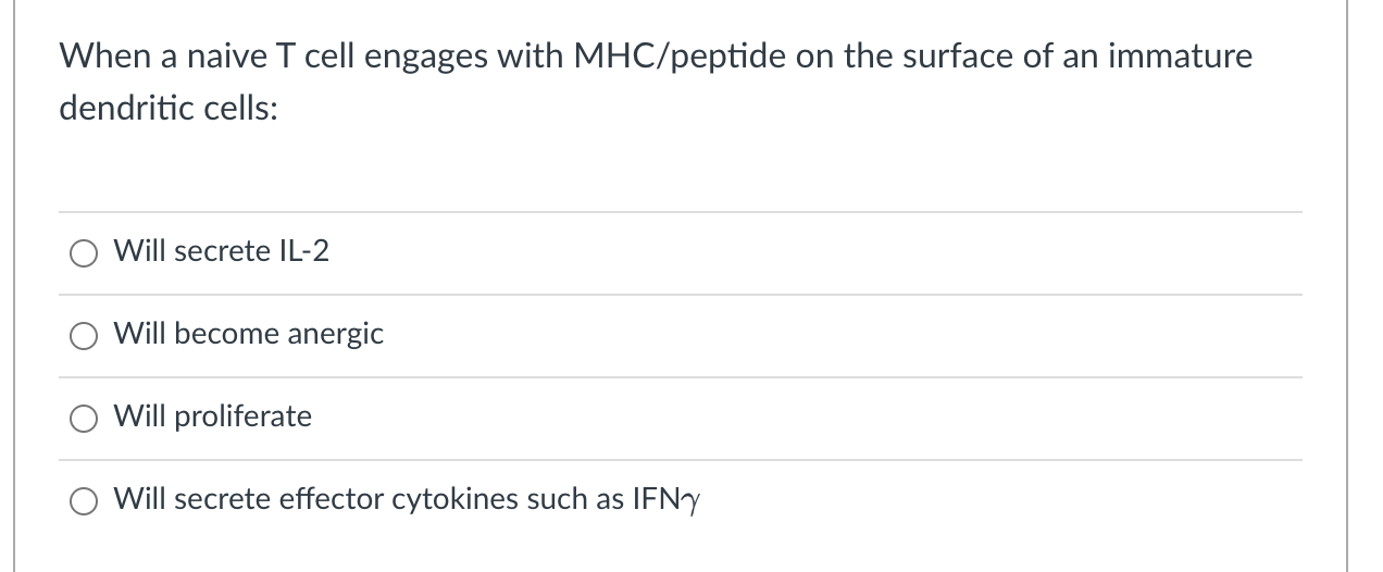 Solved When a naive T cell engages with MHC/peptide on the | Chegg.com