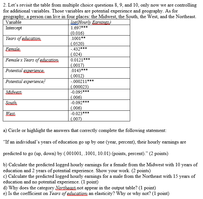Solved 2. Let's revisit the table from multiple choice | Chegg.com