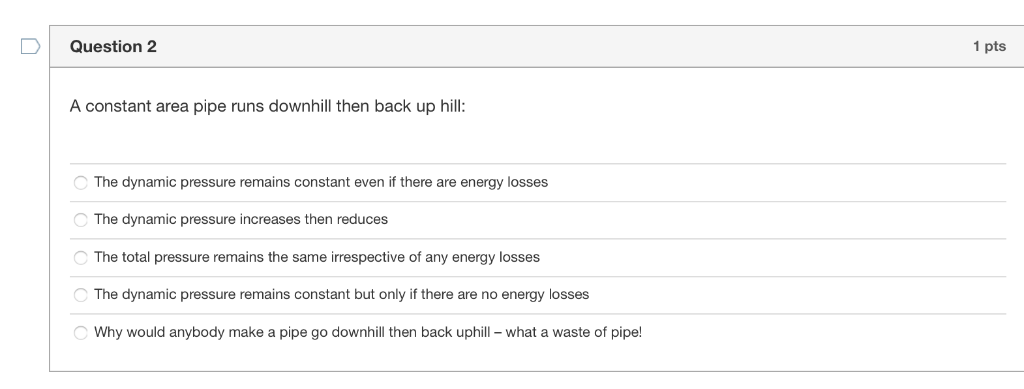 Solved Question 1 In a horizontal pipe carrying water, the | Chegg.com