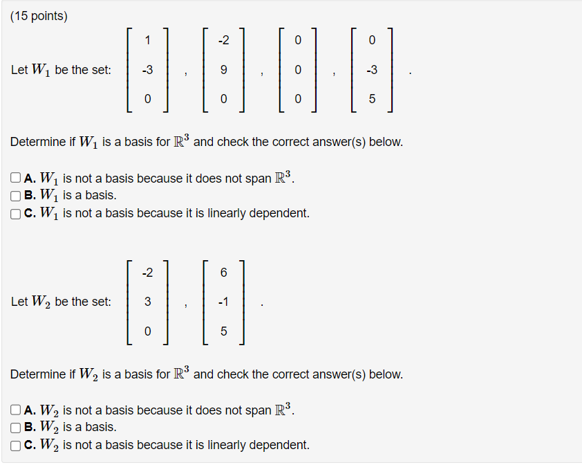 Solved Let W1 be the set: | Chegg.com