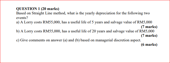 Solved QUESTION 1 (20 marks) Based on Straight Line method, | Chegg.com