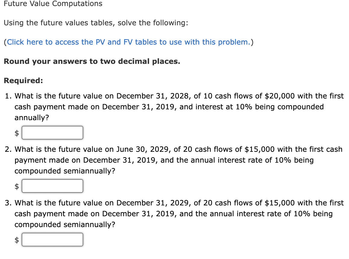 Solved Using the future values tables, solve the following: | Chegg.com