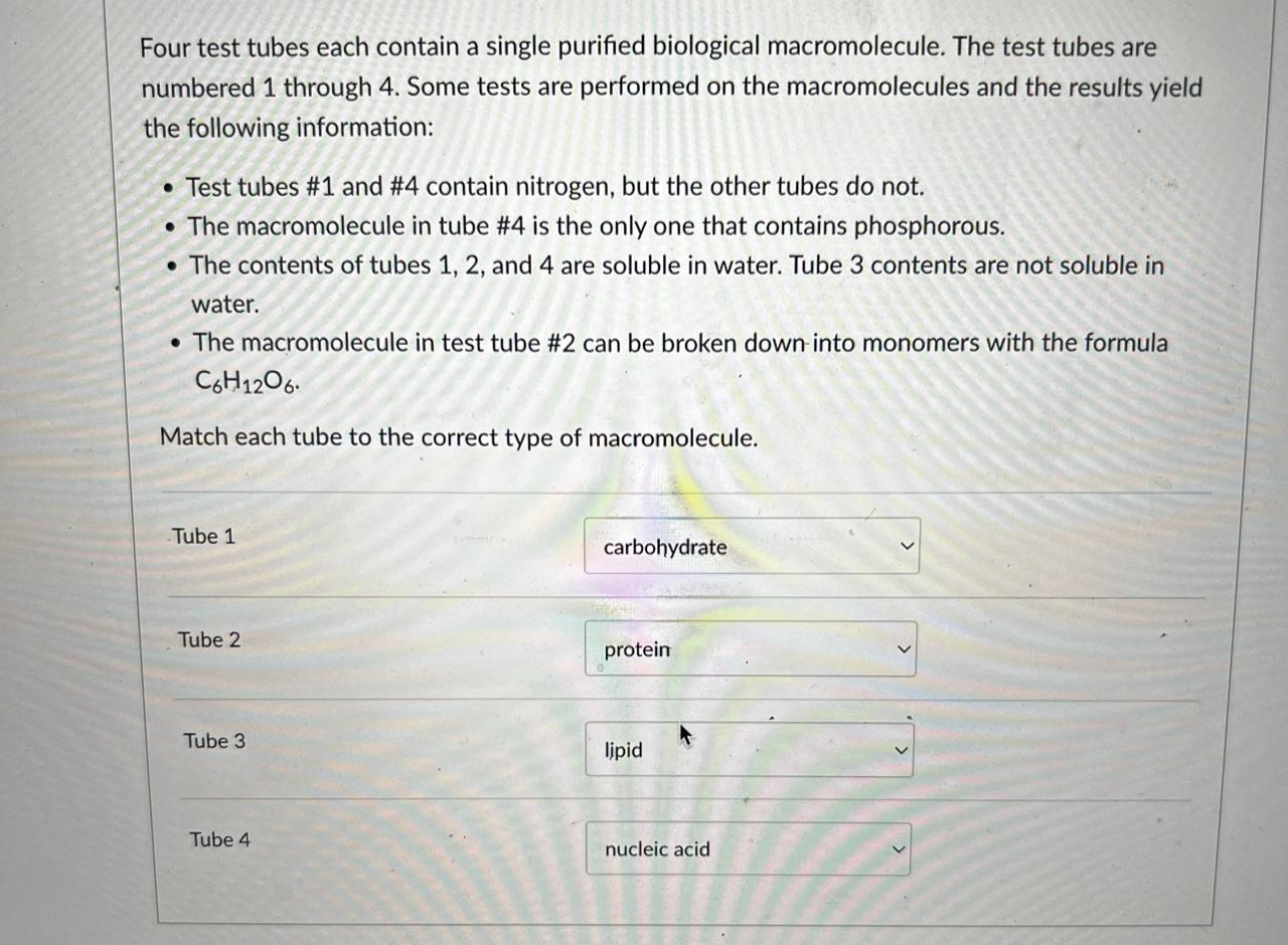 Solved Four test tubes each contain a single purified | Chegg.com