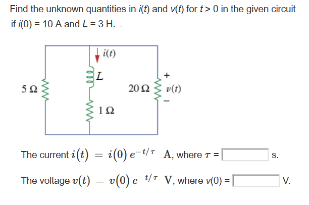 Solved Find the unknown quantities in i(t) and v(t) for t> 0 | Chegg.com