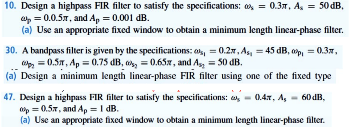 Solved 0. Design a highpass FIR filter to satisfy the | Chegg.com