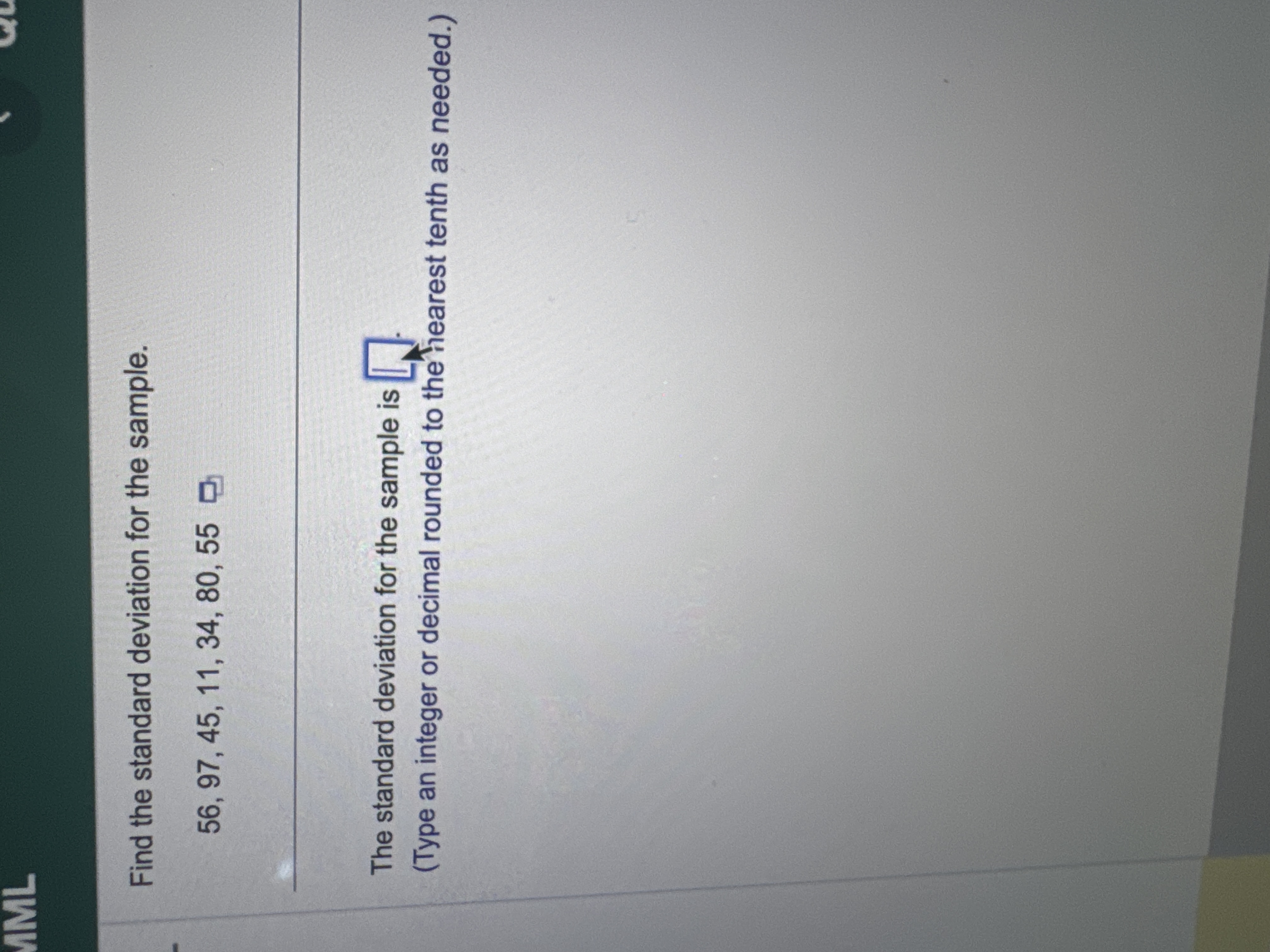 Solved Find the standard deviation for the | Chegg.com