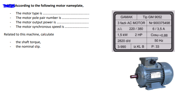 Solved According to the following motor nameplate, The motor | Chegg.com