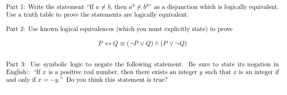 Solved Part 1: Write the statement “If a #b, then a² + b3" | Chegg.com