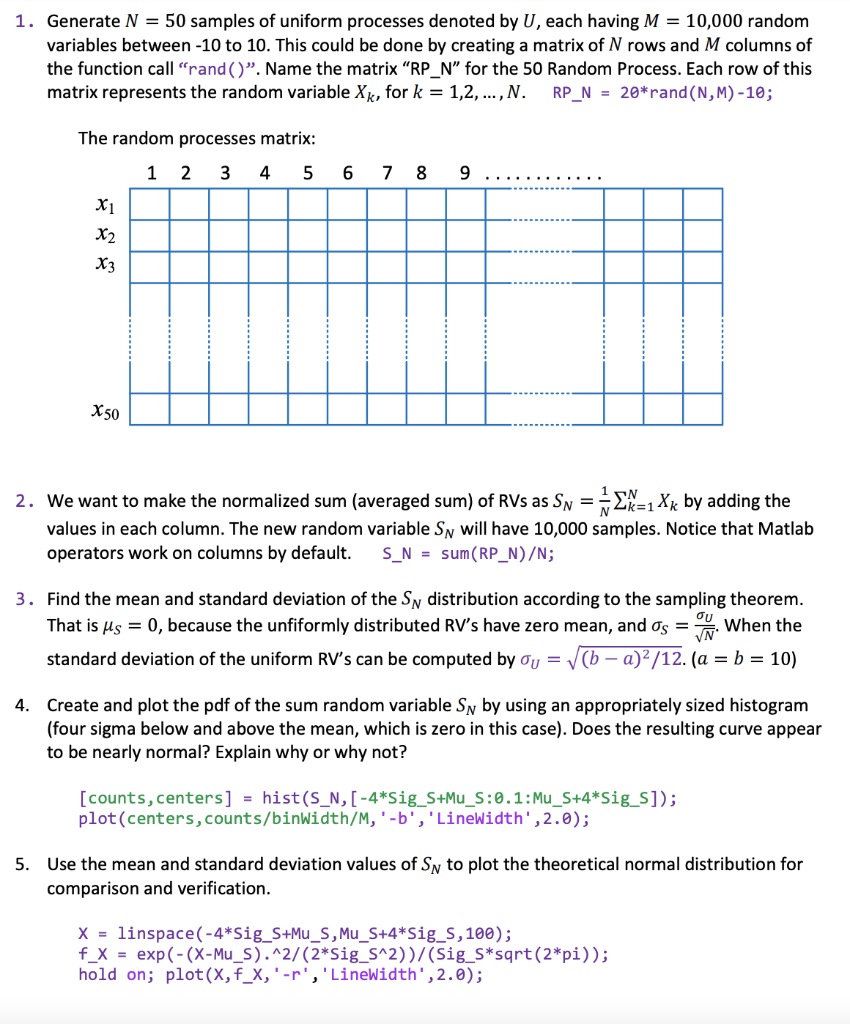 1. Generate N = 50 samples of uniform processes | Chegg.com