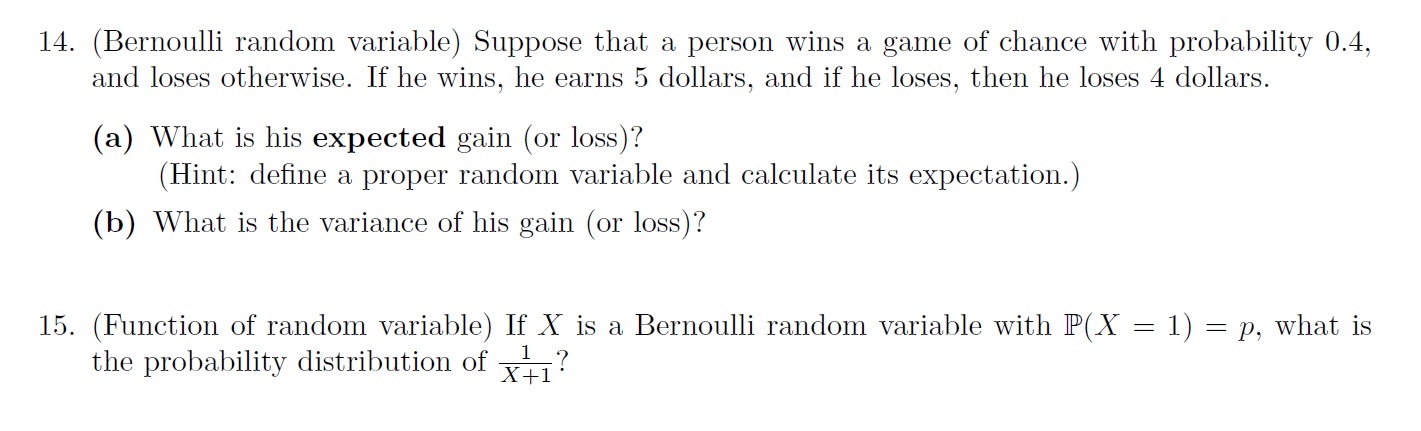 Solved 14 Bernoulli Random Variable Suppose That A Person