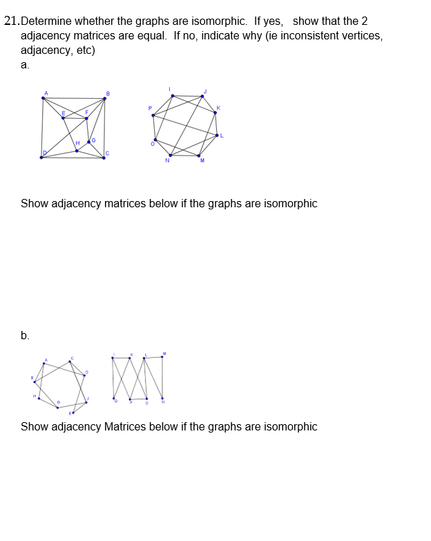 Solved 21.Determine whether the graphs are isomorphic. If | Chegg.com
