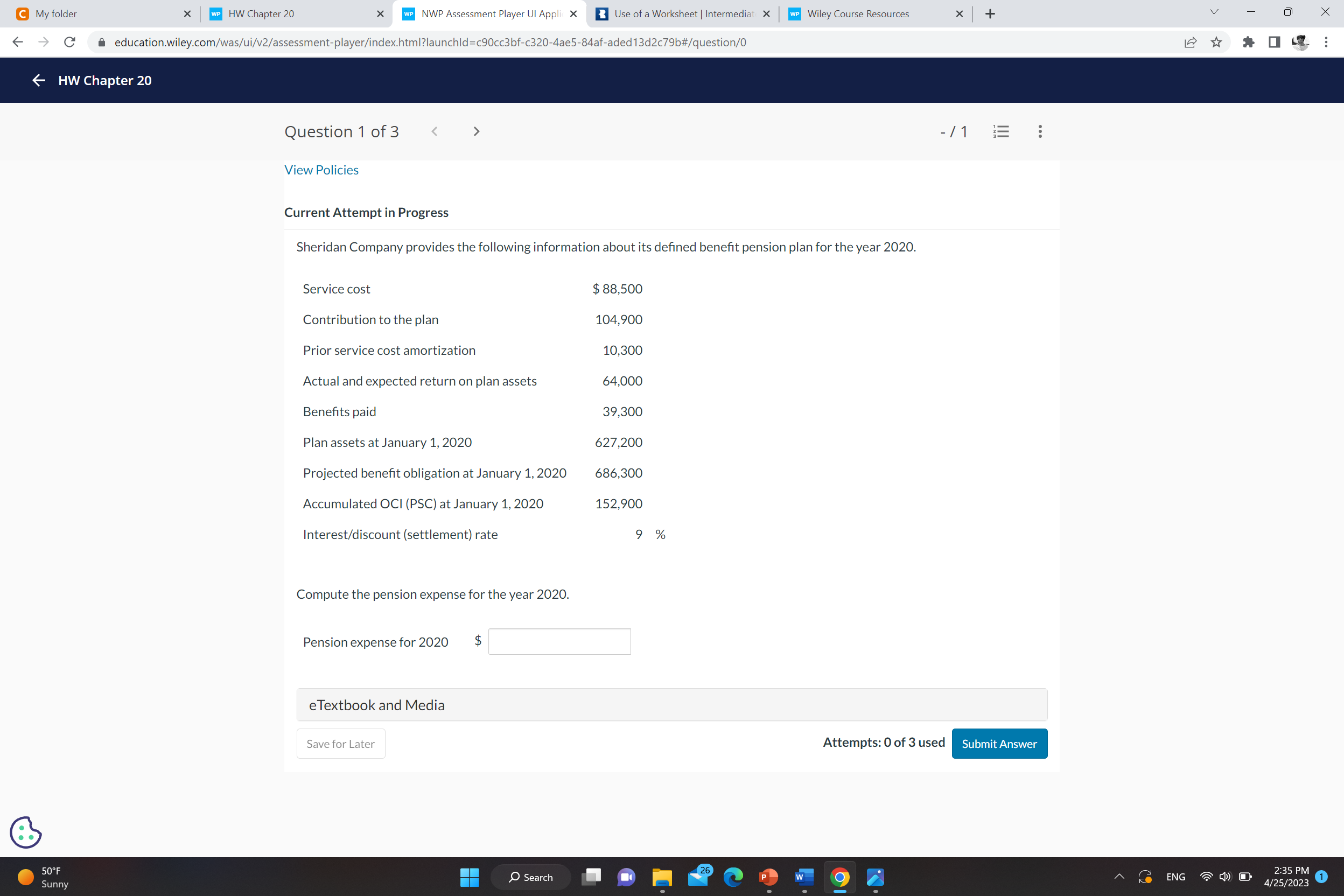 Solved Current Attempt in Progress Sheridan Company provides | Chegg.com