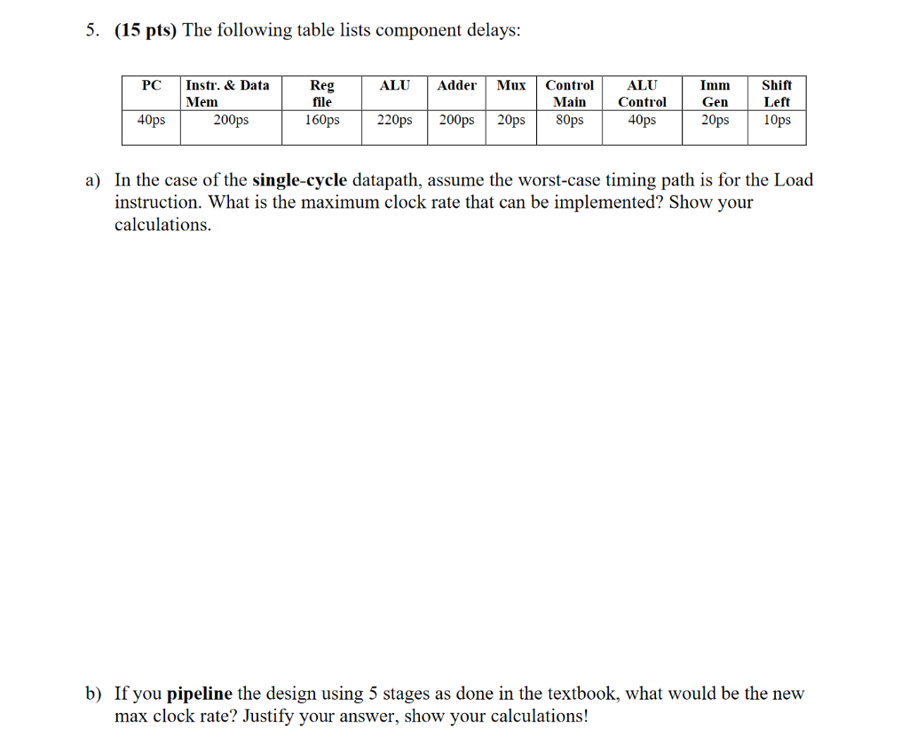Solved 5. (15 pts) The following table lists component | Chegg.com