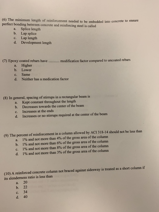Solved (6) The minimum length of reinforcement needed to be | Chegg.com