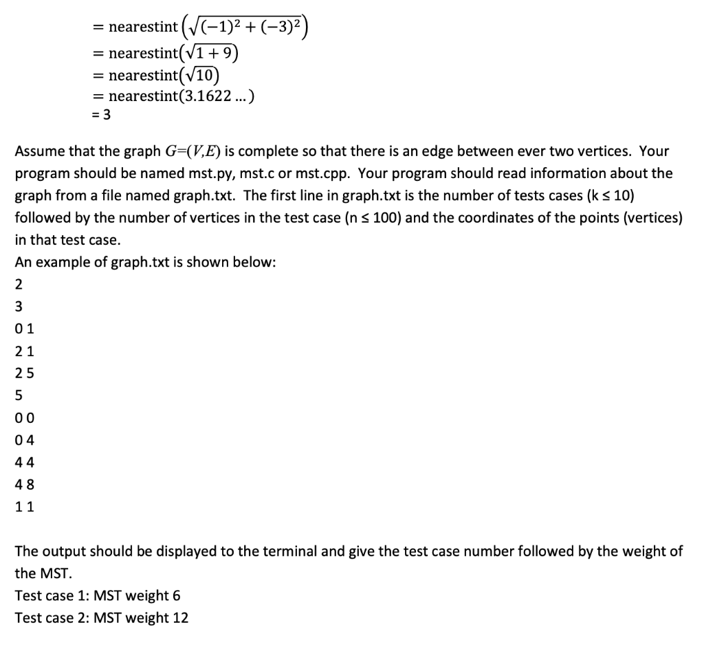 Solved Problem 2. (20 points) Euclidean MST Implementation | Chegg.com
