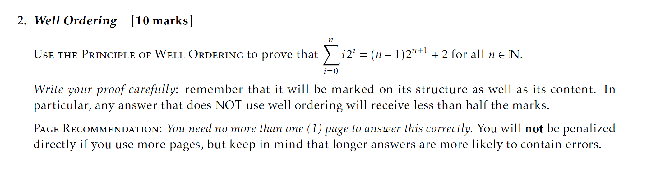 Solved 2. Well Ordering [10 marks] n Use the PRINCIPLE OF | Chegg.com