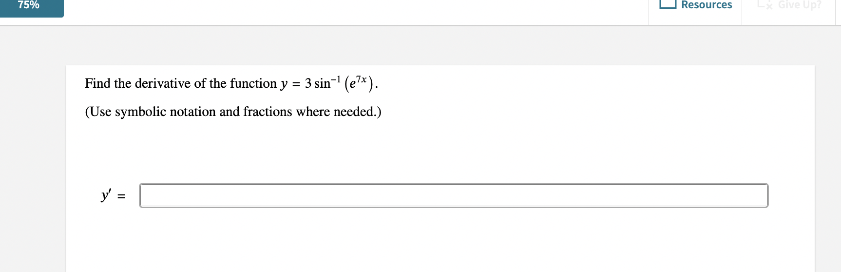Solved Find the derivative of the function y=3sin−1(e7x). | Chegg.com