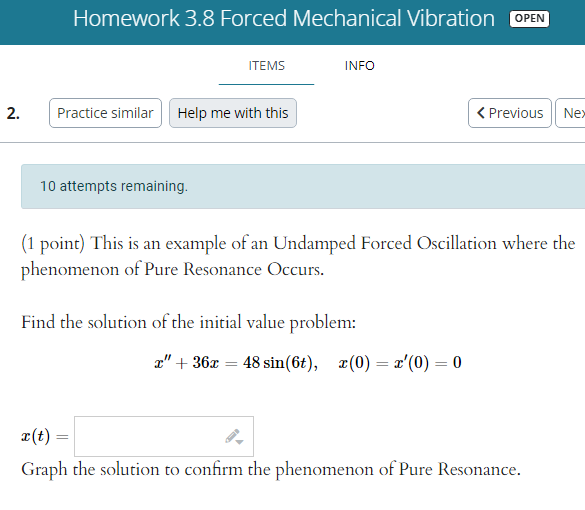 Solved Homework 3.8 Forced Mechanical Vibration ITEMS INFO | Chegg.com