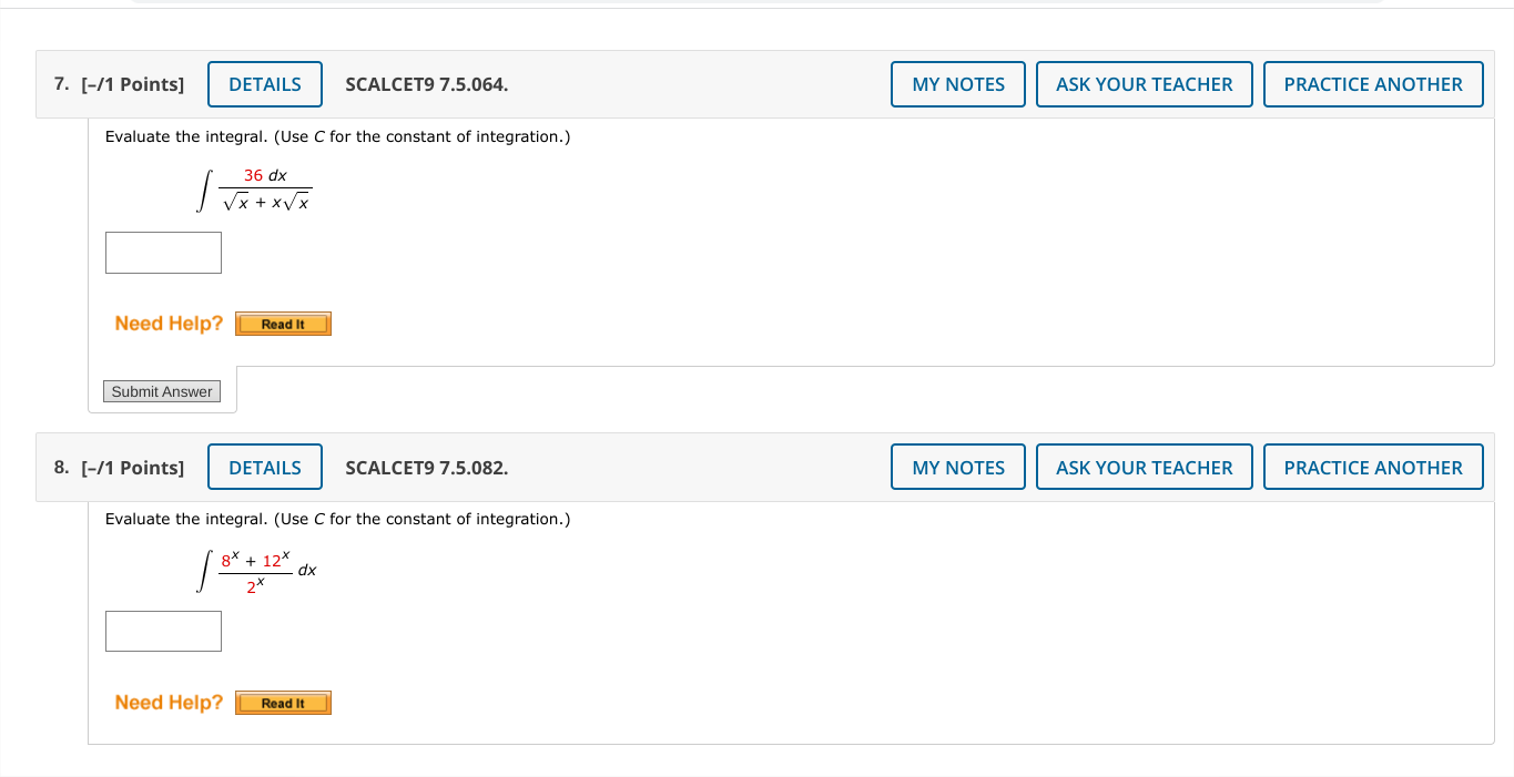 Solved /1 Points] SCALCET9 7.5.064. Evaluate the integral. | Chegg.com
