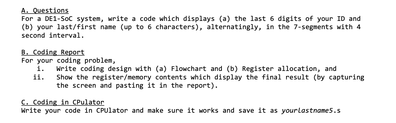 Solved A Questions For A De1 Soc System Write A Code Which 