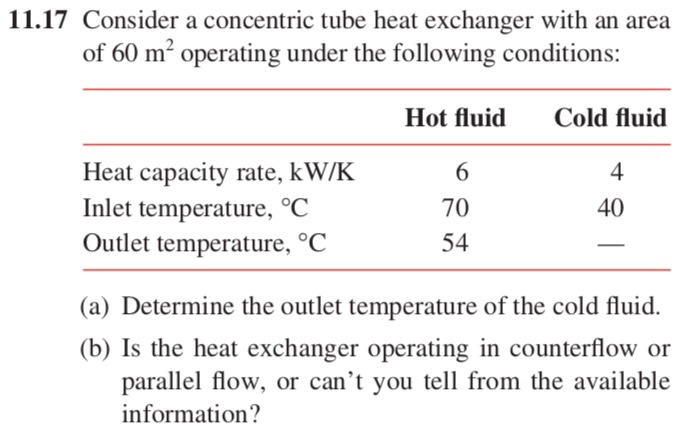 Solved 11.17 Consider a concentric tube heat exchanger with | Chegg.com