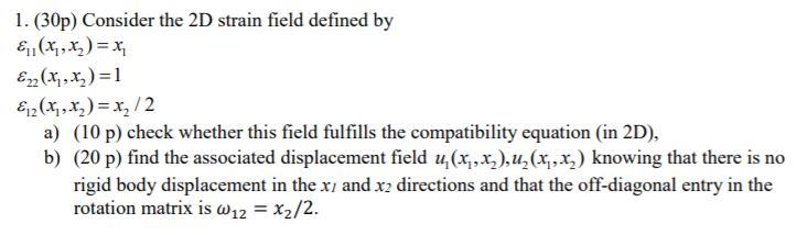 Solved 1. (30p) Consider the 2D strain field defined by | Chegg.com