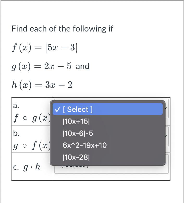Solved Find each of the following iff(x)=|5x-3|g(x)=2x-5 | Chegg.com