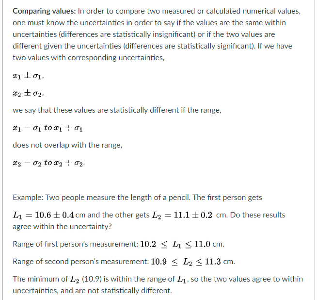 Solved Comparing values: In order to compare two measured or | Chegg.com