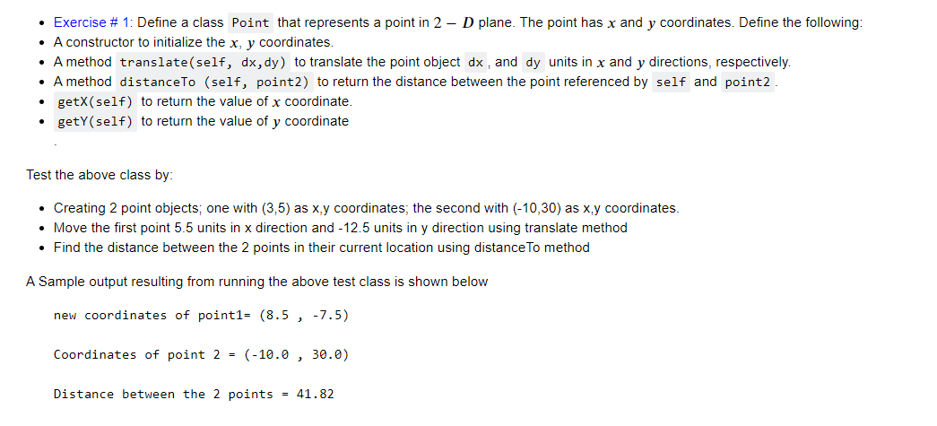Solved Code In Python Define A Class Point That Represents 9057