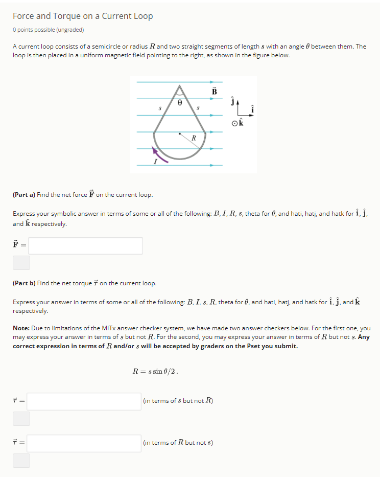 Solved Force and Torque on a Current Loop O points possible | Chegg.com