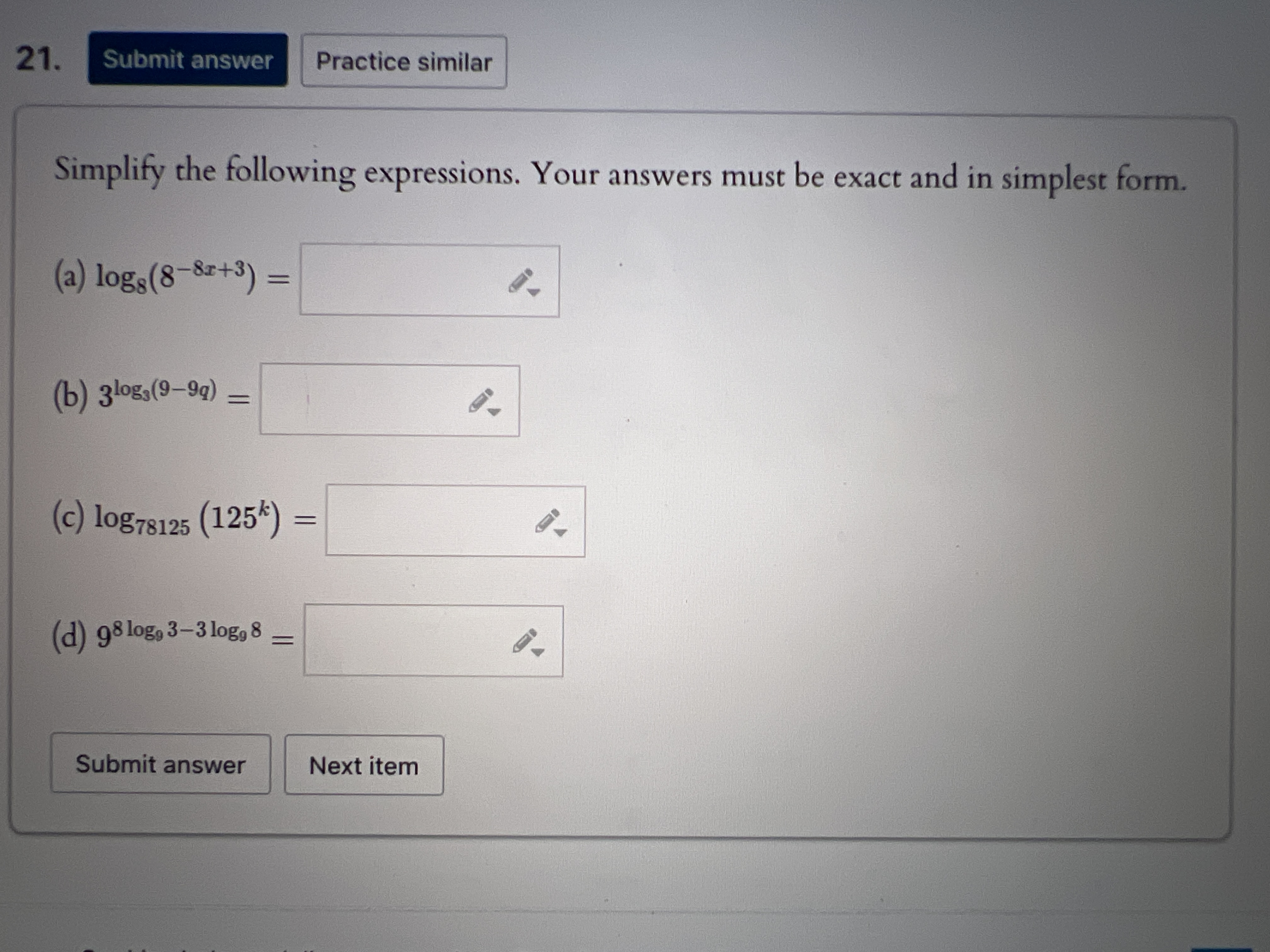 Solved Simplify the following expressions. Your answers must | Chegg.com