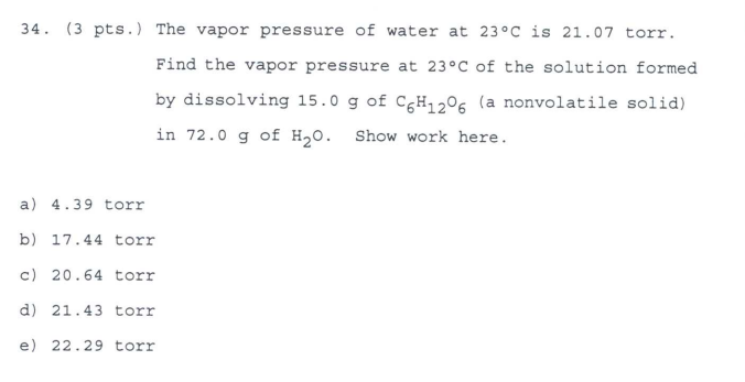 Solved 34. (3 pts.) The vapor pressure of water at 23∘C is | Chegg.com