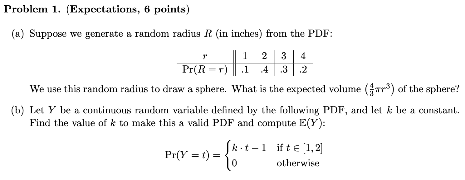 Solved (a) Suppose we generate a random radius R (in inches) | Chegg.com