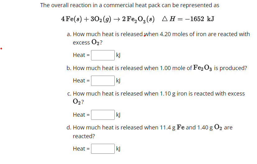 Solved The overall reaction in a commercial heat pack can be | Chegg.com