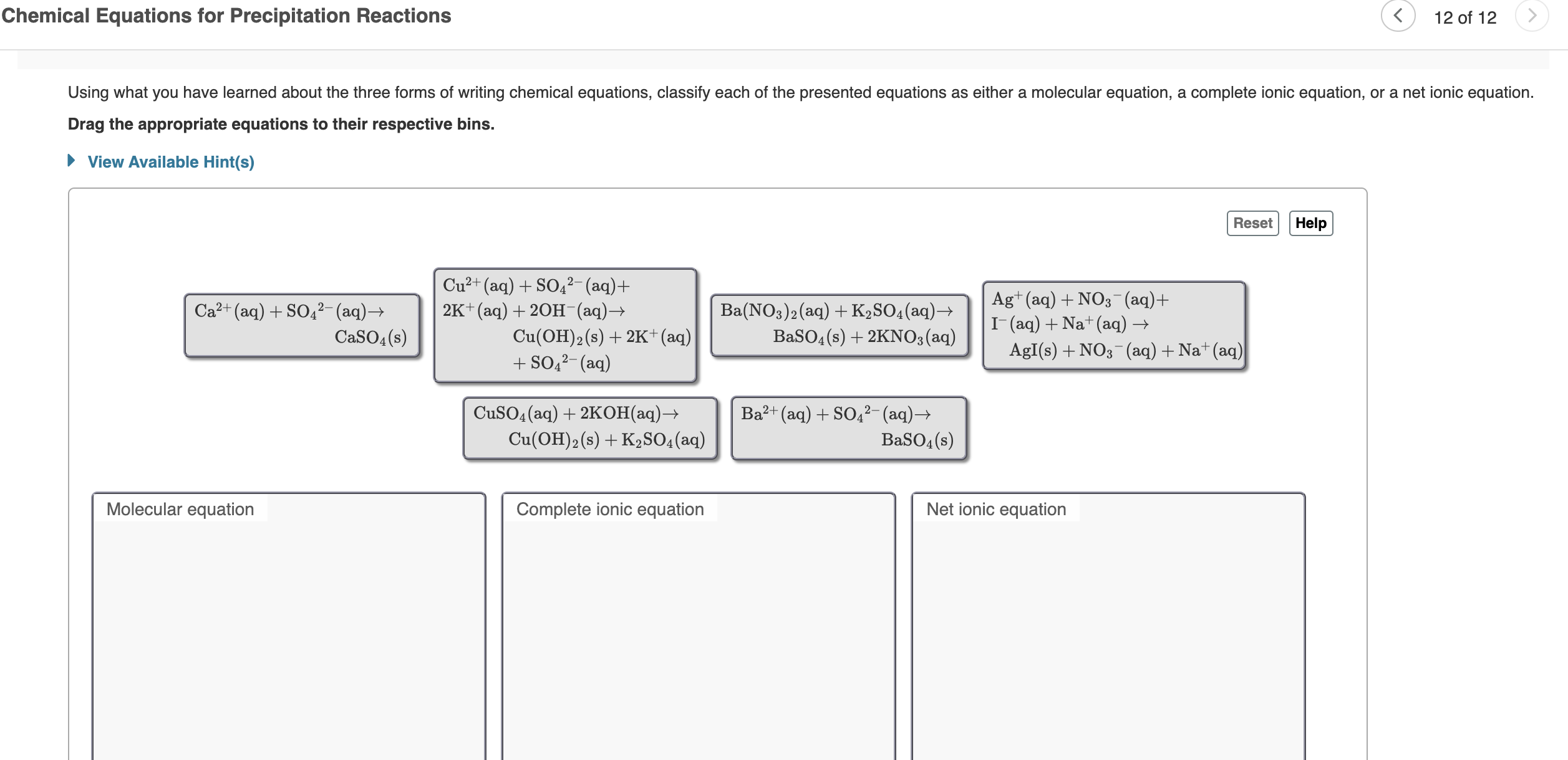 Solved Chemical Equations for Precipitation Reactions 12 of | Chegg.com