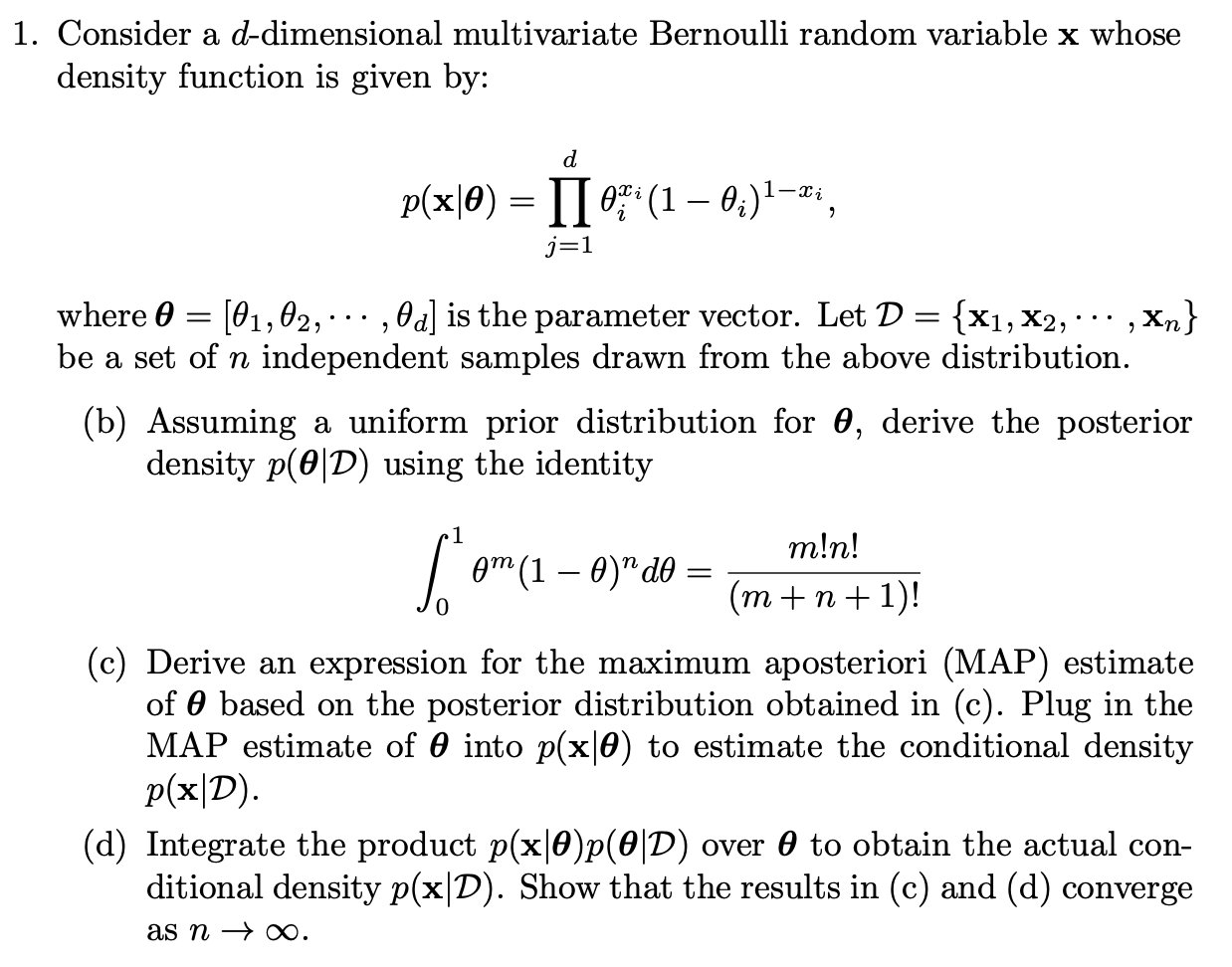 1. Consider a d-dimensional multivariate Bernoulli | Chegg.com