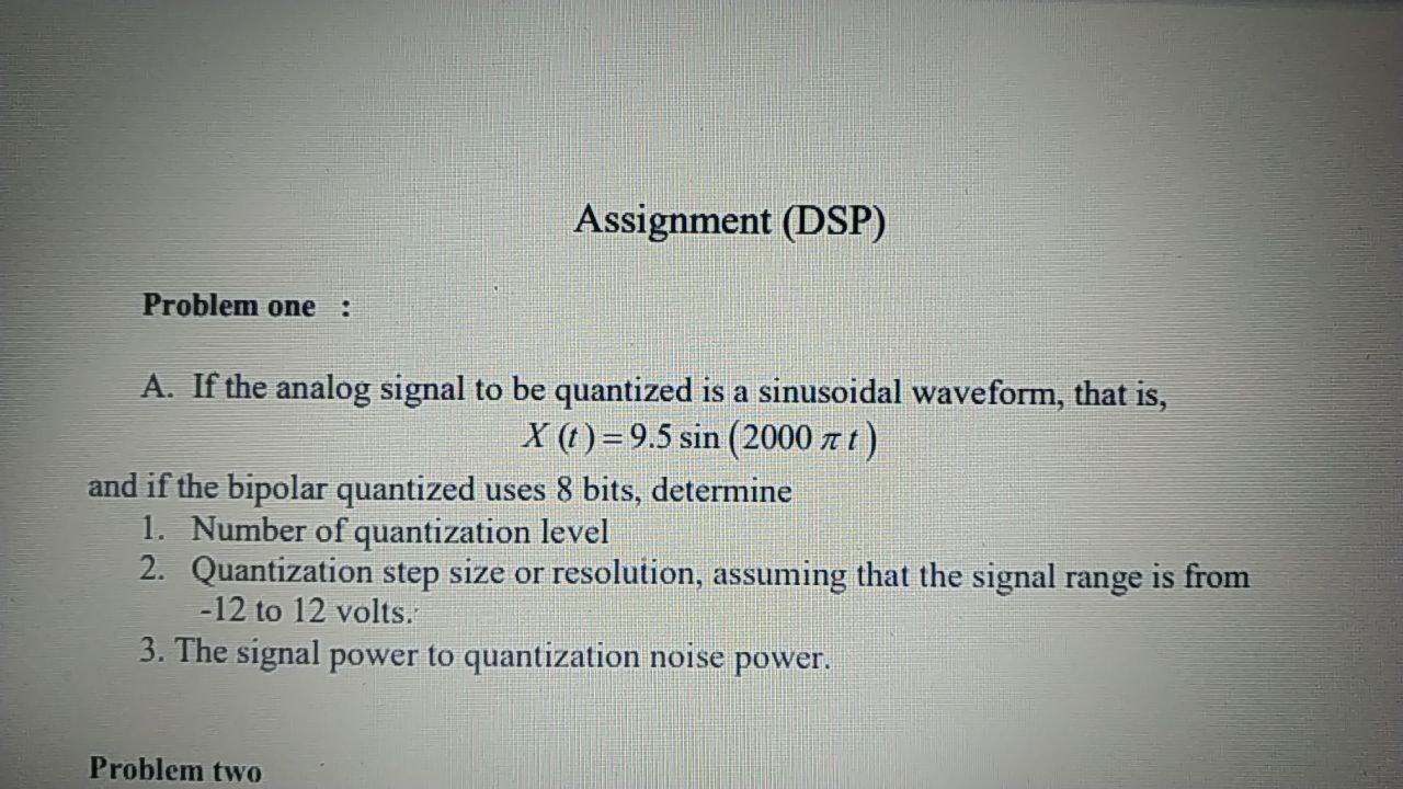 Solved Assignment (DSP) Problem one : A. If the analog | Chegg.com
