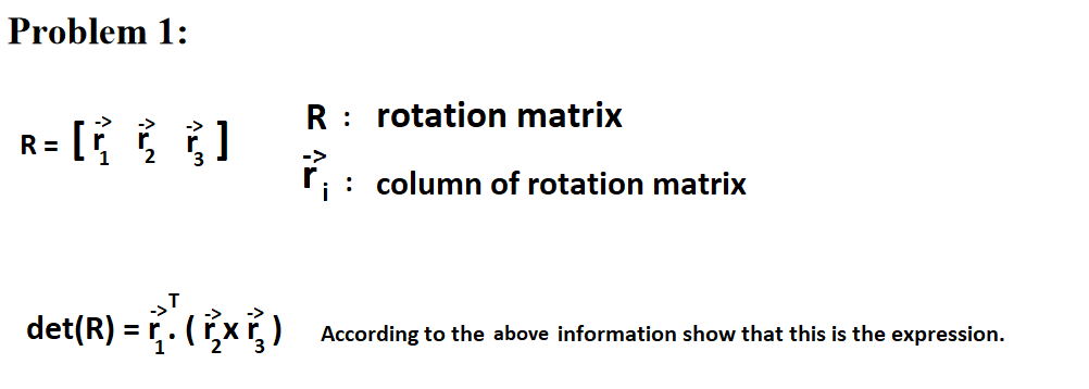Solved Problem 1: R: rotation matrix R= [1 ] { : column of | Chegg.com