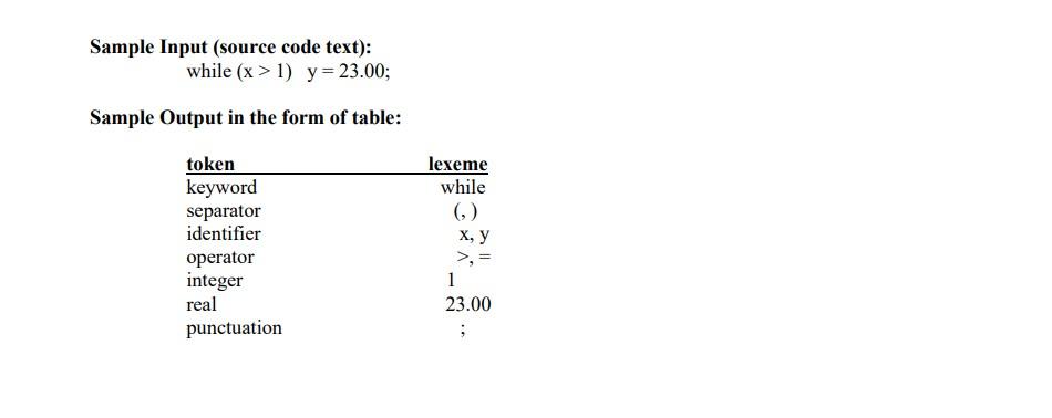Solved Use the Flex (a fast lexer generator) to generate a | Chegg.com