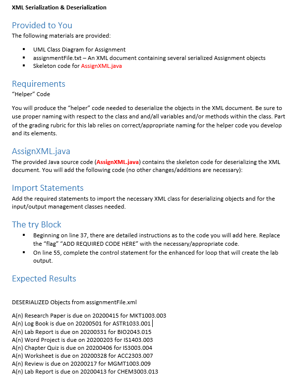 XML Serialization & Deserialization Provided to You | Chegg.com