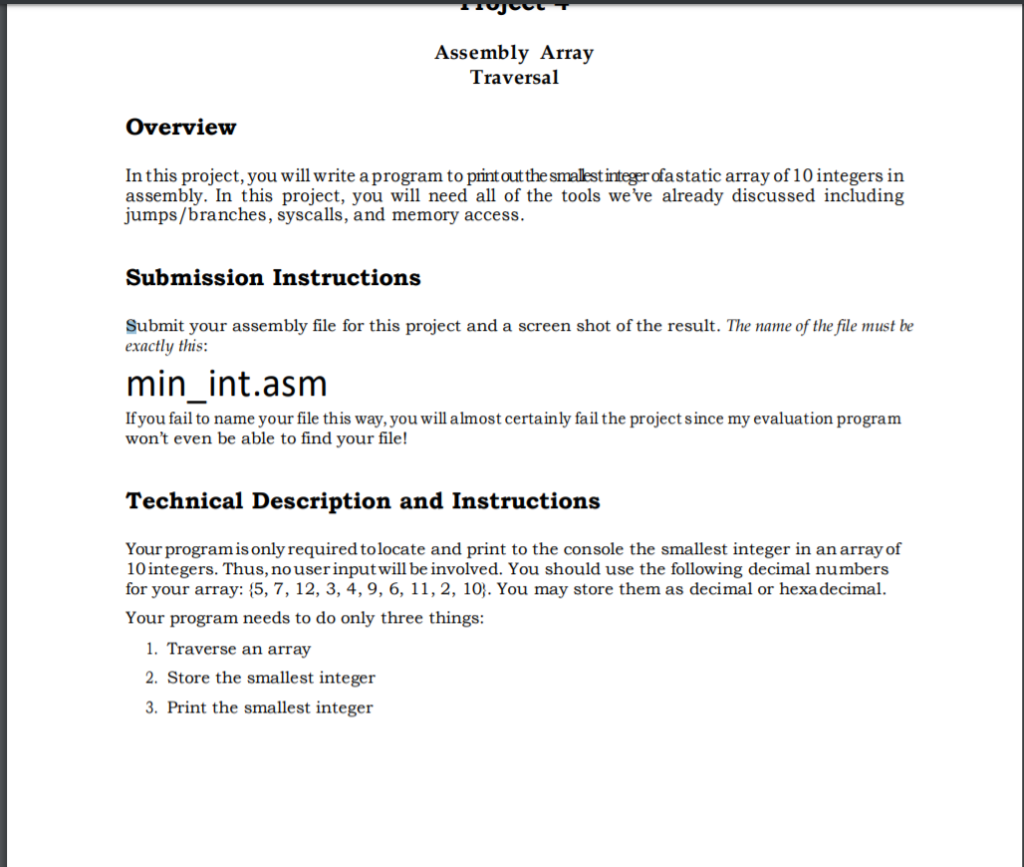 Assembly Array Traversal Overview In this project, | Chegg.com