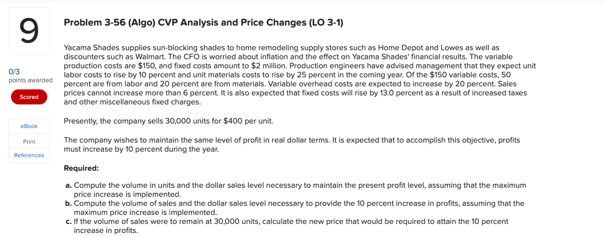 Problem 3-56 (Algo) CVP Analysis and Price Changes | Chegg.com